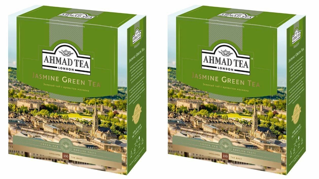 Ahmad Tea Чай зеленый с жасмином, 100 пакетиков по 2 г, 2 уп