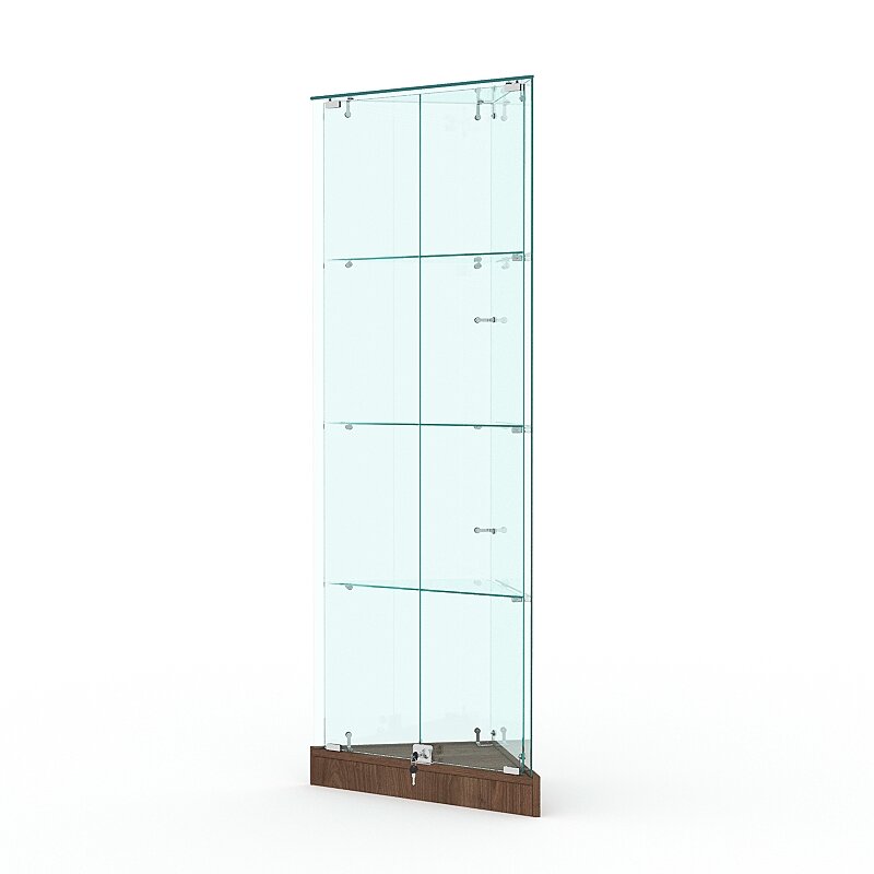 Витрина стеклянная "истра" угловая №1ХП-У трехгранная (с дверками, бока - стекло), Орех