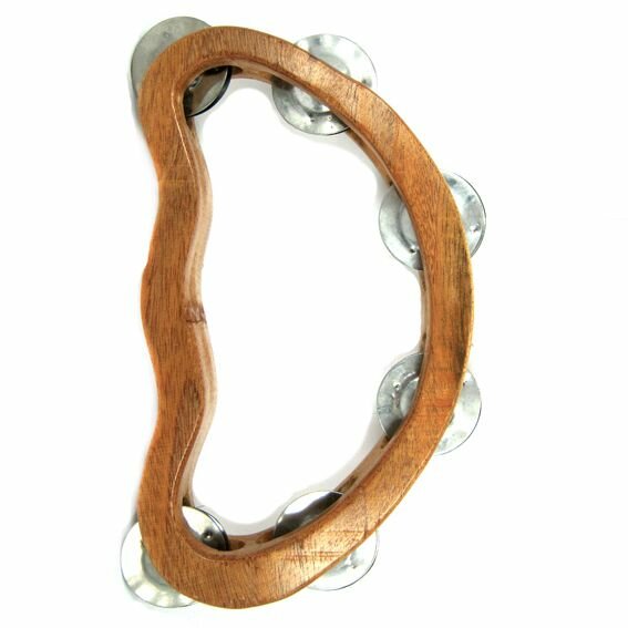 Тамбурин 6 металлических тарелочек - музыкальный инструмент (дерево, 22 на 13 см.), с острова Бали, 1 шт.