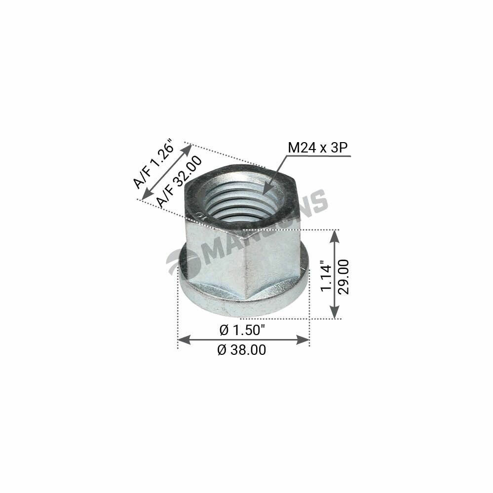 Гайка М24х3 болта полурессоры RVI/Volvo (с фланцем) 900.792 MANSONS