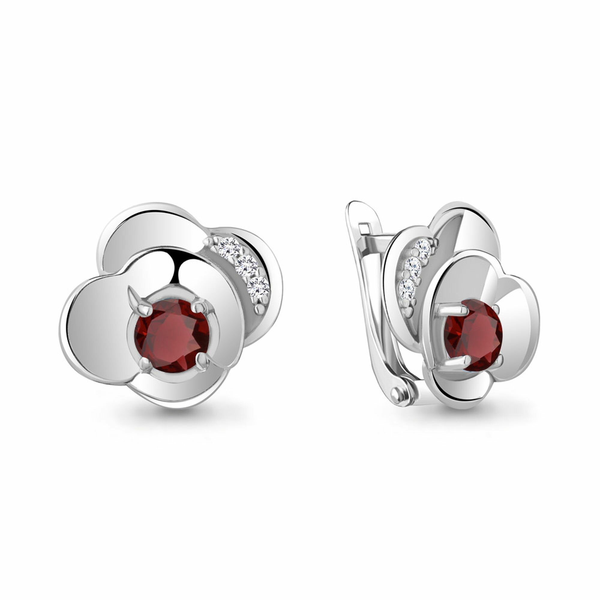 Серьги, серебро, 925 проба, родирование, фианит, гранат