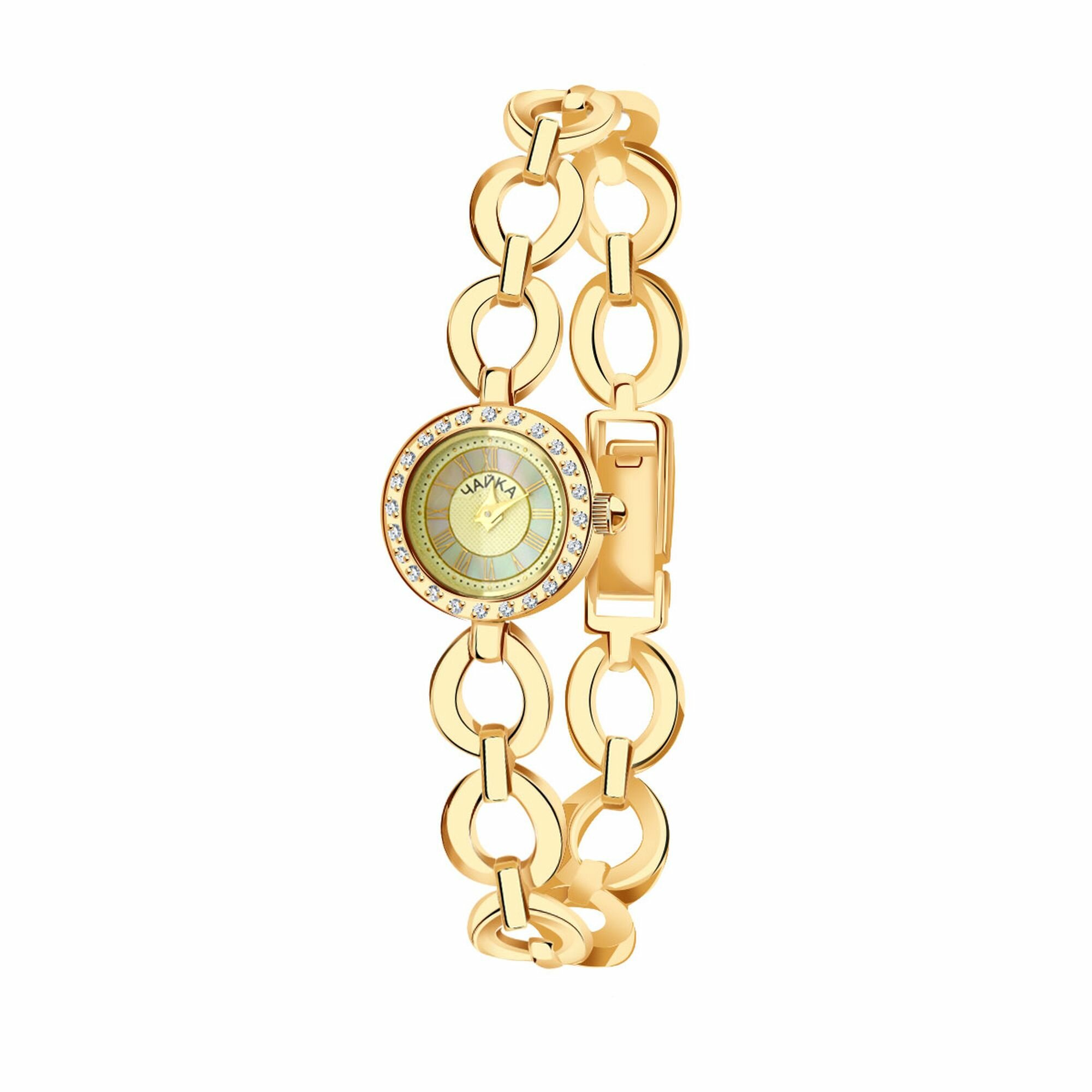 Наручные часы, золото + серебро, фианит