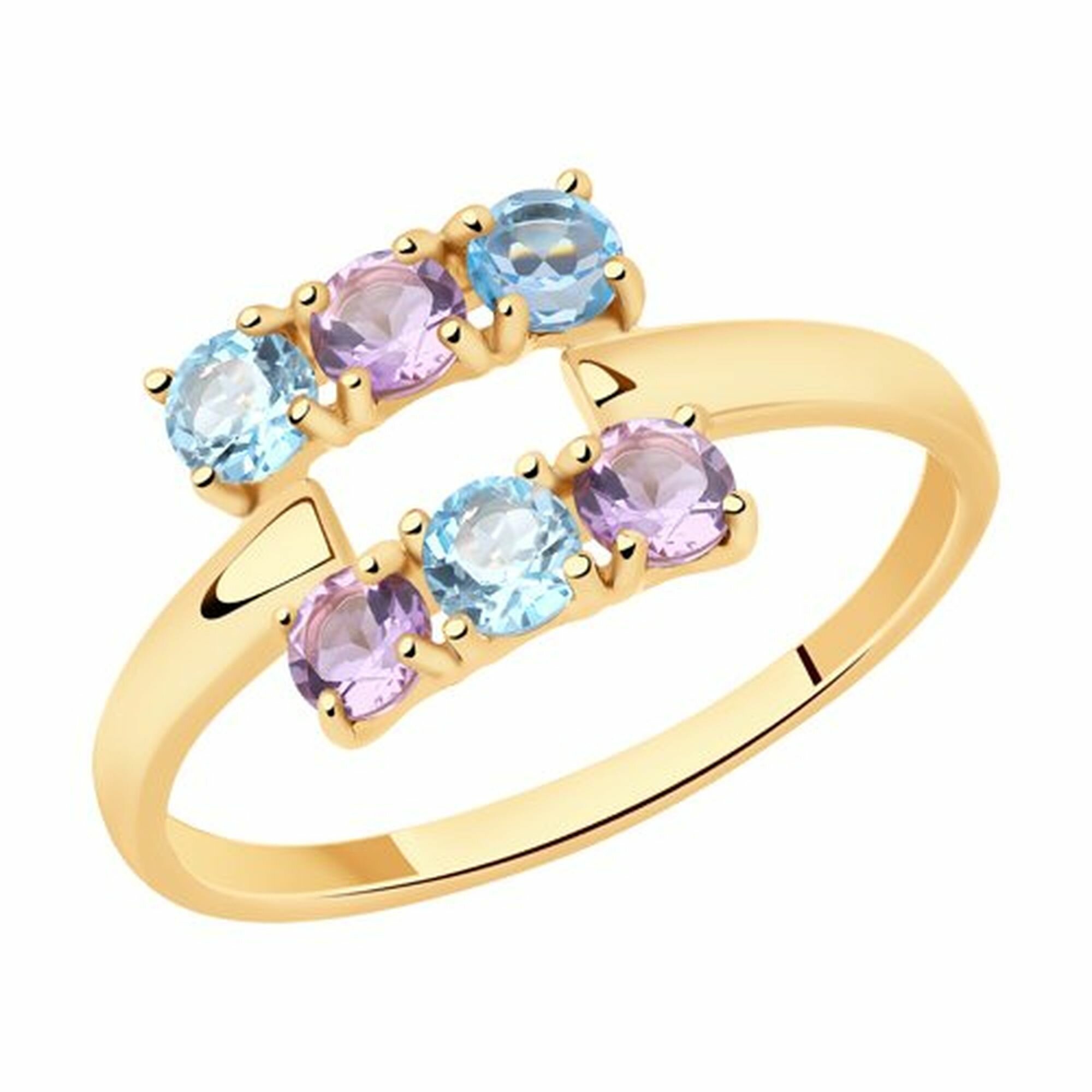 Кольцо дорожка, красное золото, 585 проба, аметист, топаз