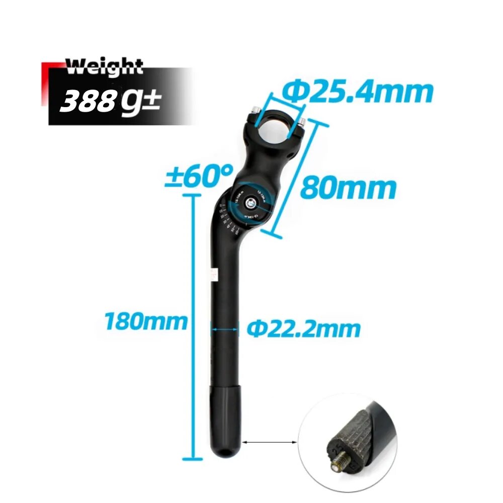 UNO Регулируемый вынос велосипеда алюминиевый песочно-черный 31,8/25,4 мм 25.4x80mm 22.2quill