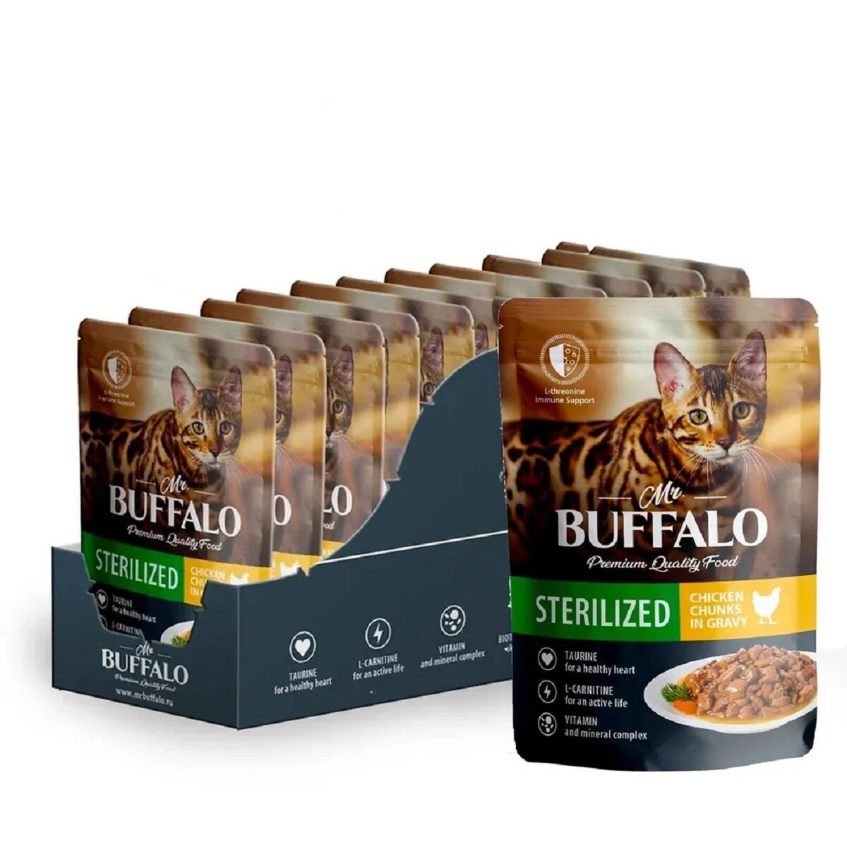 Mr.Buffalo STERILIZED влажный корм для стерилизованных кошек Цыпленок в соусе 85г(28 штук)