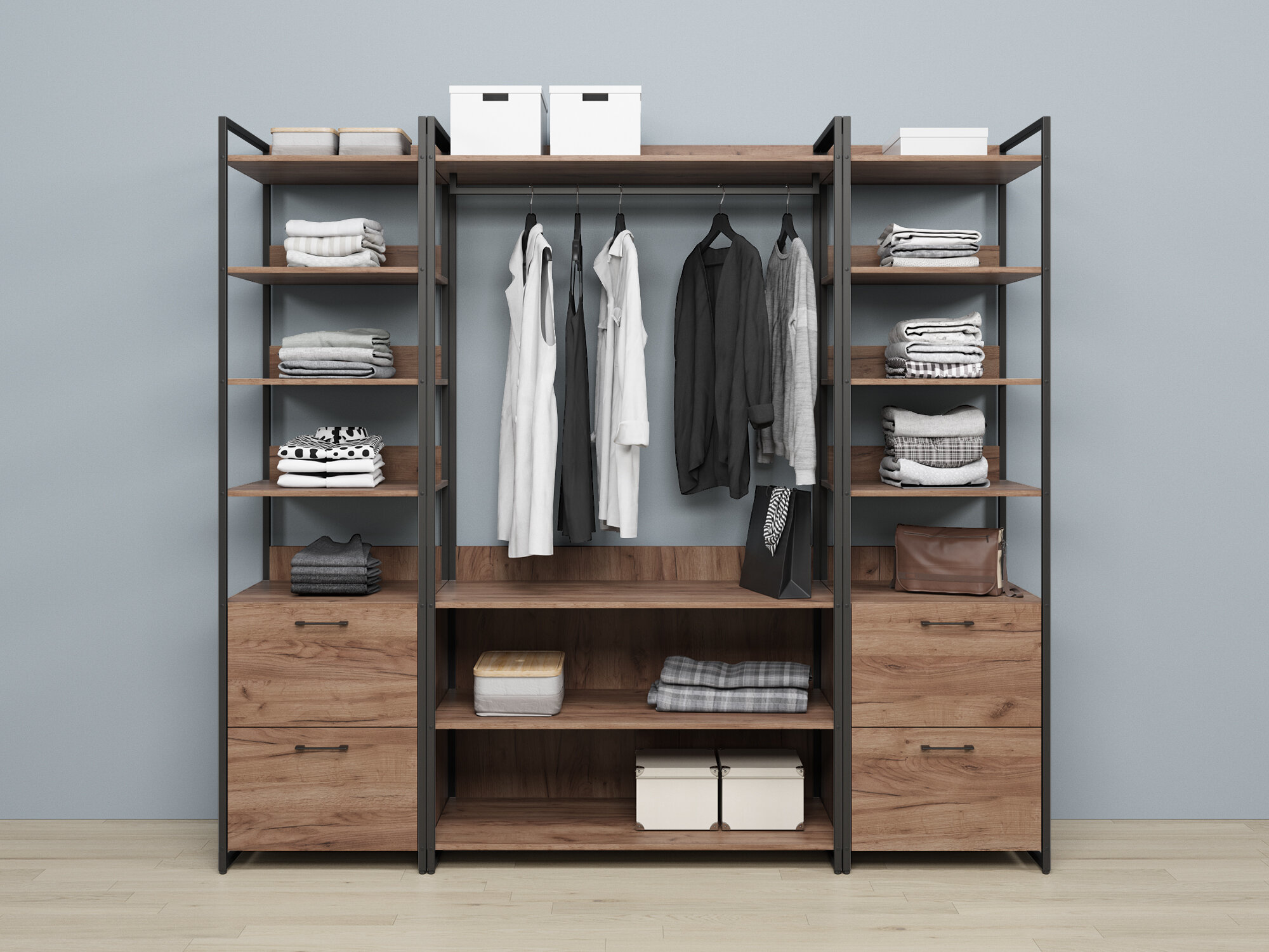 Гардеробная система Urban Лофт 04 с ящиками Черный/Дуб крафт табак