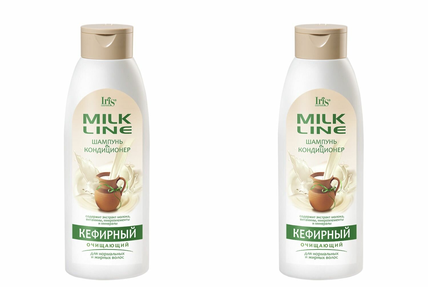 Iris cosmetic Шампунь-кондиционер Milk Line "Кефирный", для нормальных и жирных волос, 1000 мл, 2 шт.