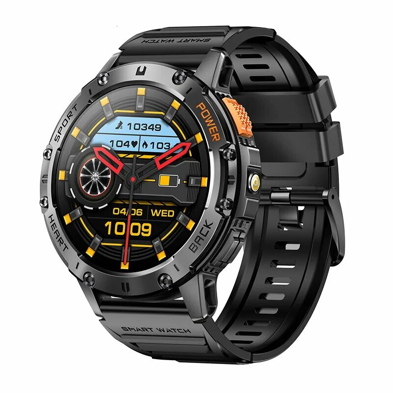 Men Smart Watch K65 Amoled Screen Outdoor LED Flashlight Bluetooth Call Sports Fitness Tracker Health Monitor Smartwatch
