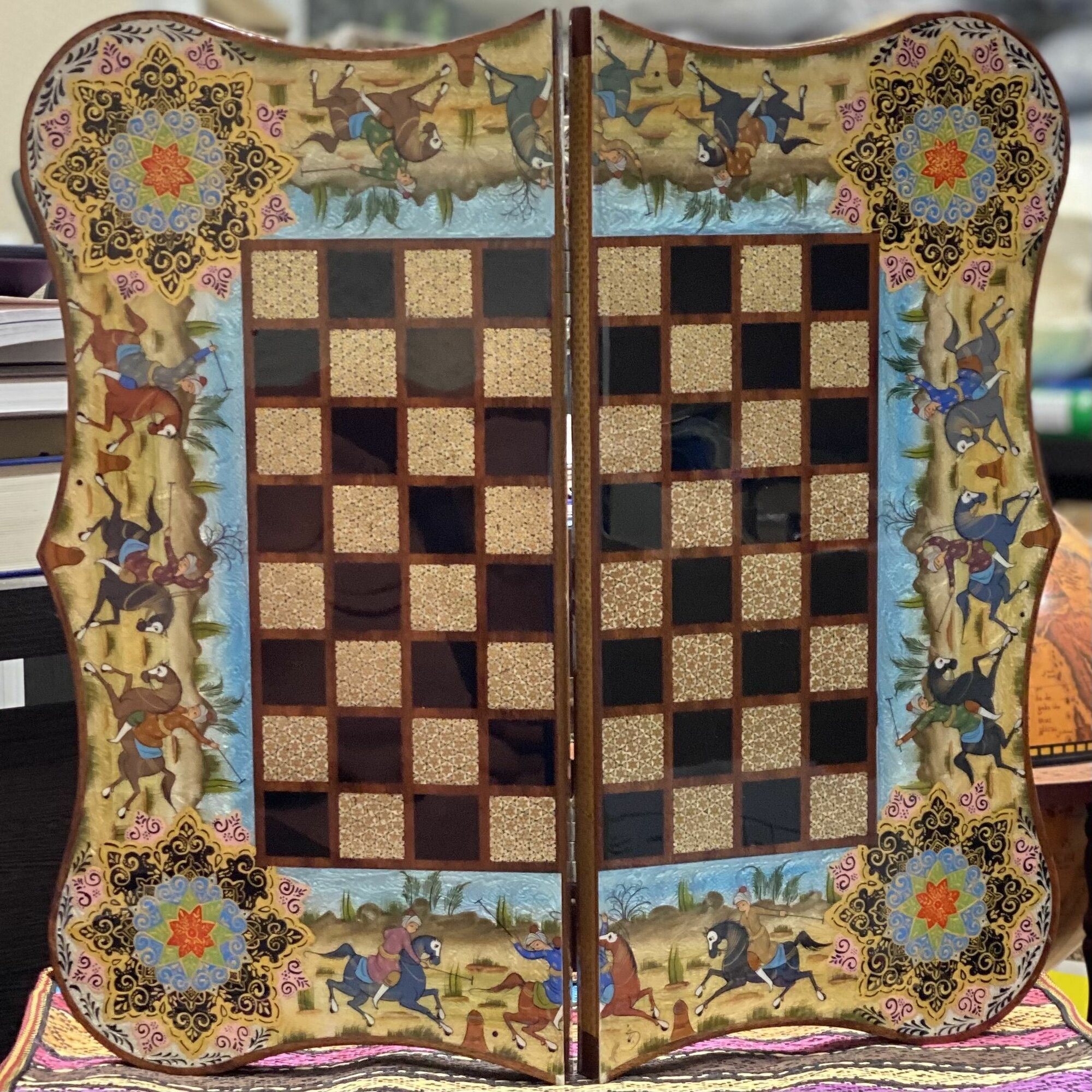 Шахматы-Нарды "Хатам", ручная работа, дерево/металл, 50х50 см