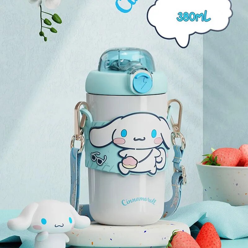 Термокружка Cinnamoroll 0.38 л Голубая, термо-фляга, нержавеющая сталь, с блокировкой крышки