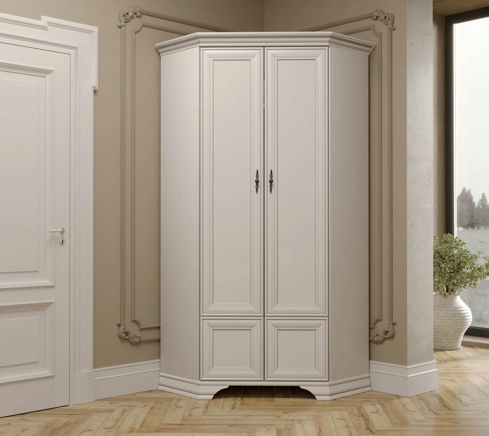 Шкаф для одежды угловой кентаки SZFN2D, белый, распашной с полками 7 шт.