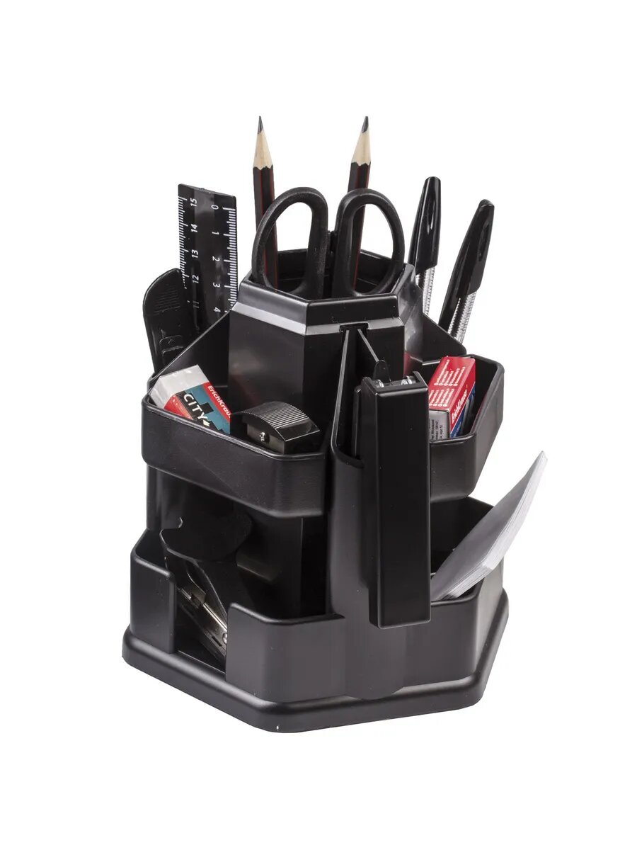 Канцелярский набор ERICH KRAUSE Офисный Desk set 14 предметов вращающаяся конструкция 10 отделений пластик черный