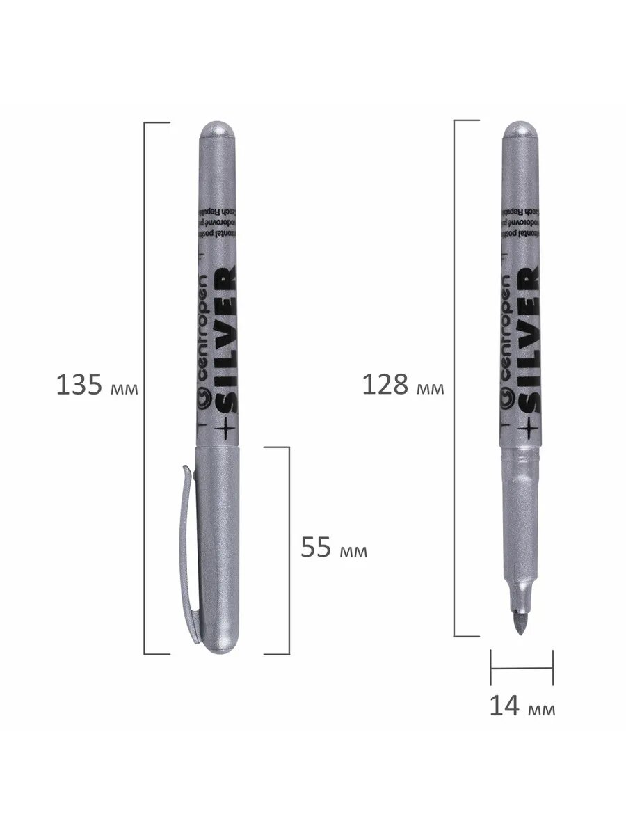 Маркер для декорирования CENTROPEN Silver&Gold серебристый металлик, круглый наконечник 1.5-3 мм, светостойкие чернила