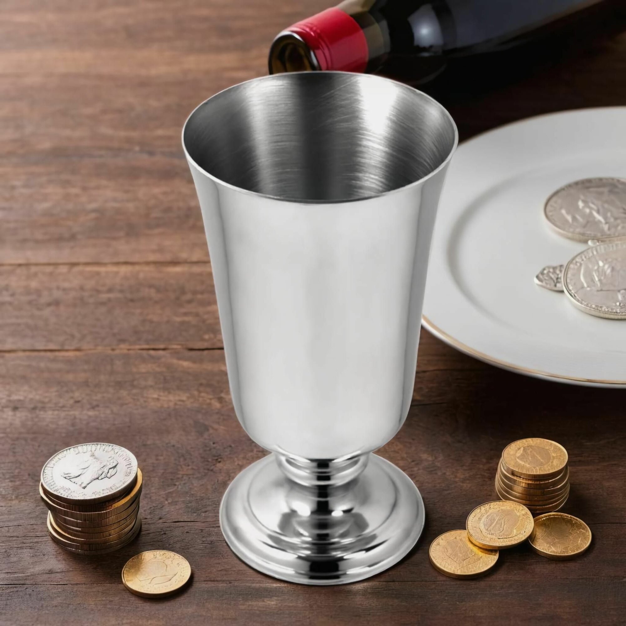 Cредневековый зеркальный кубок из пьютера- Бокал Пилснер Large Traditional Pilsner Style Wine or Port Pewter Goblet
