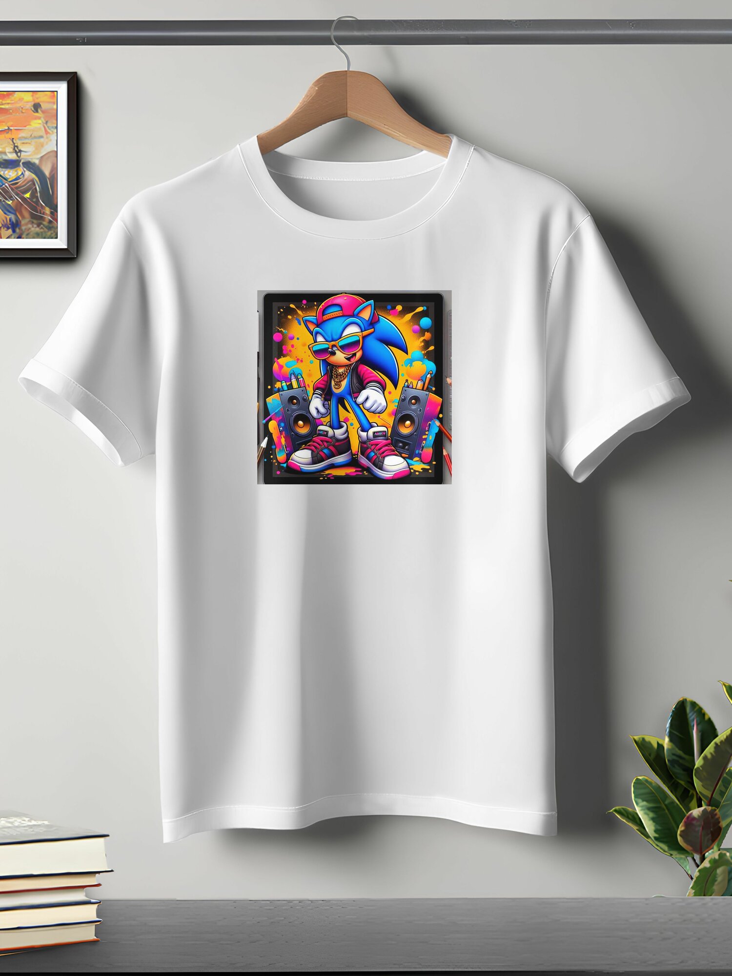 Футболка ONEQ унисекс 50-52 (XL) размер с принтом Соник, белая