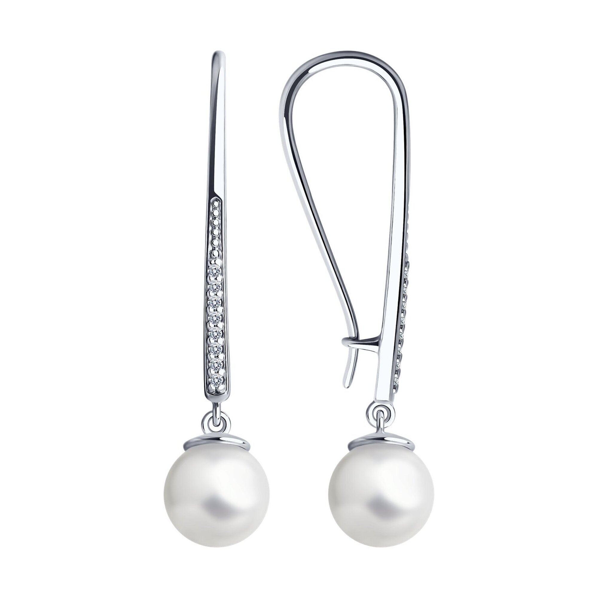 Серьги, серебро, 925 проба, родирование, фианит, жемчуг