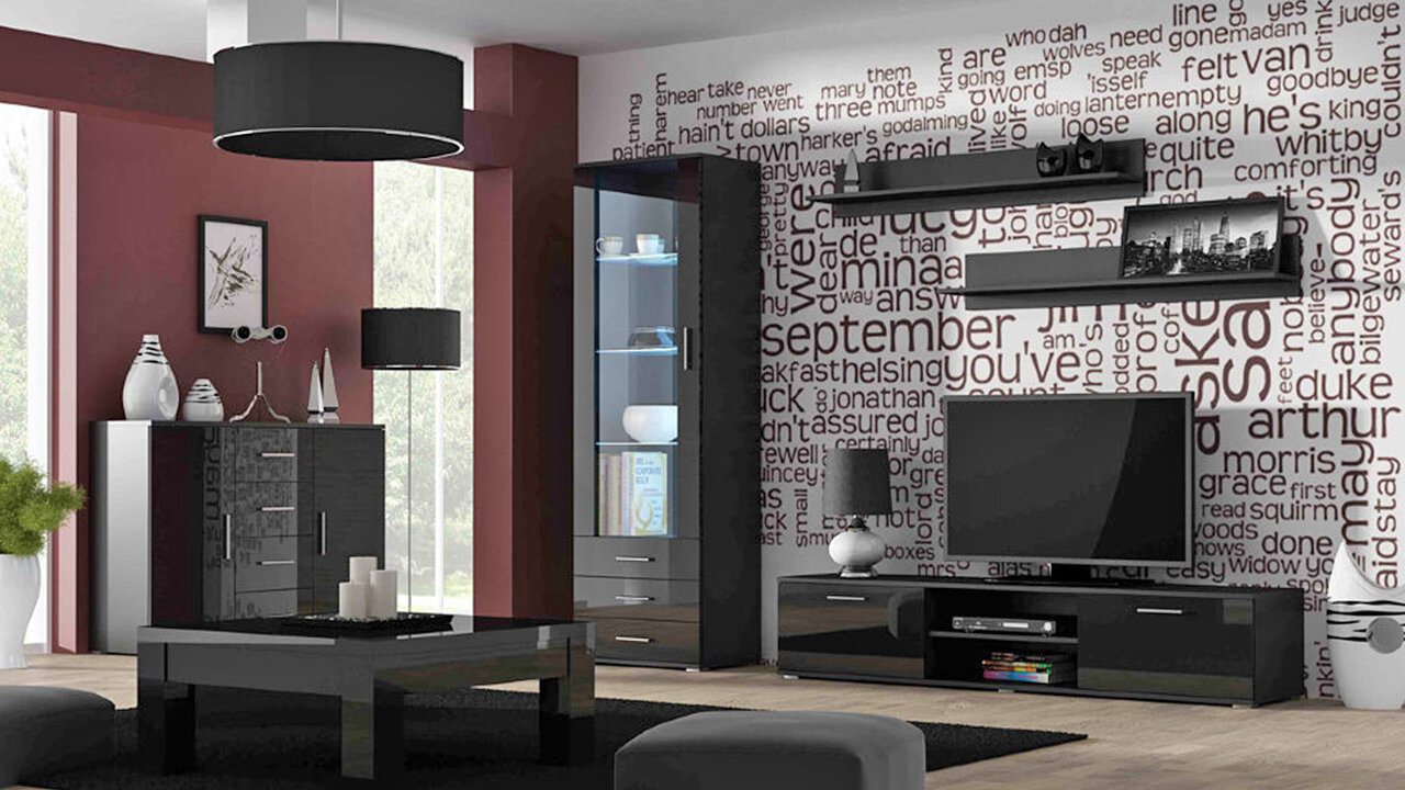 Гостиная Сохо 3 МДФ (черная) NEW 372x41x192 см, черный Фиеста