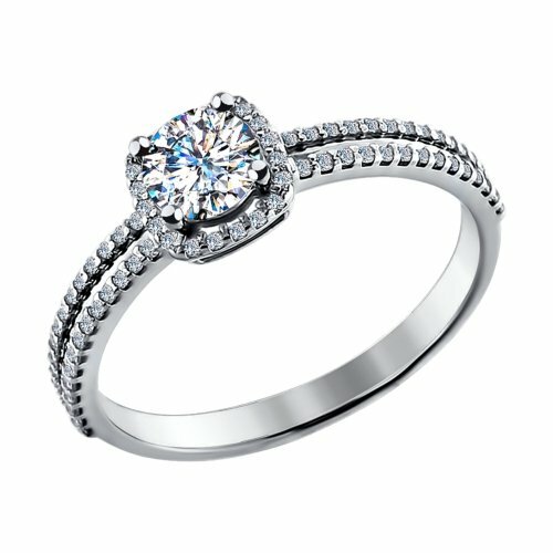 Кольцо помолвочное, белое золото, 585 проба, родирование, фианит