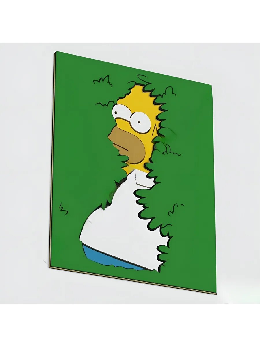 3D Картина по номерам из дерева Гомер в кустах, 23x30 см