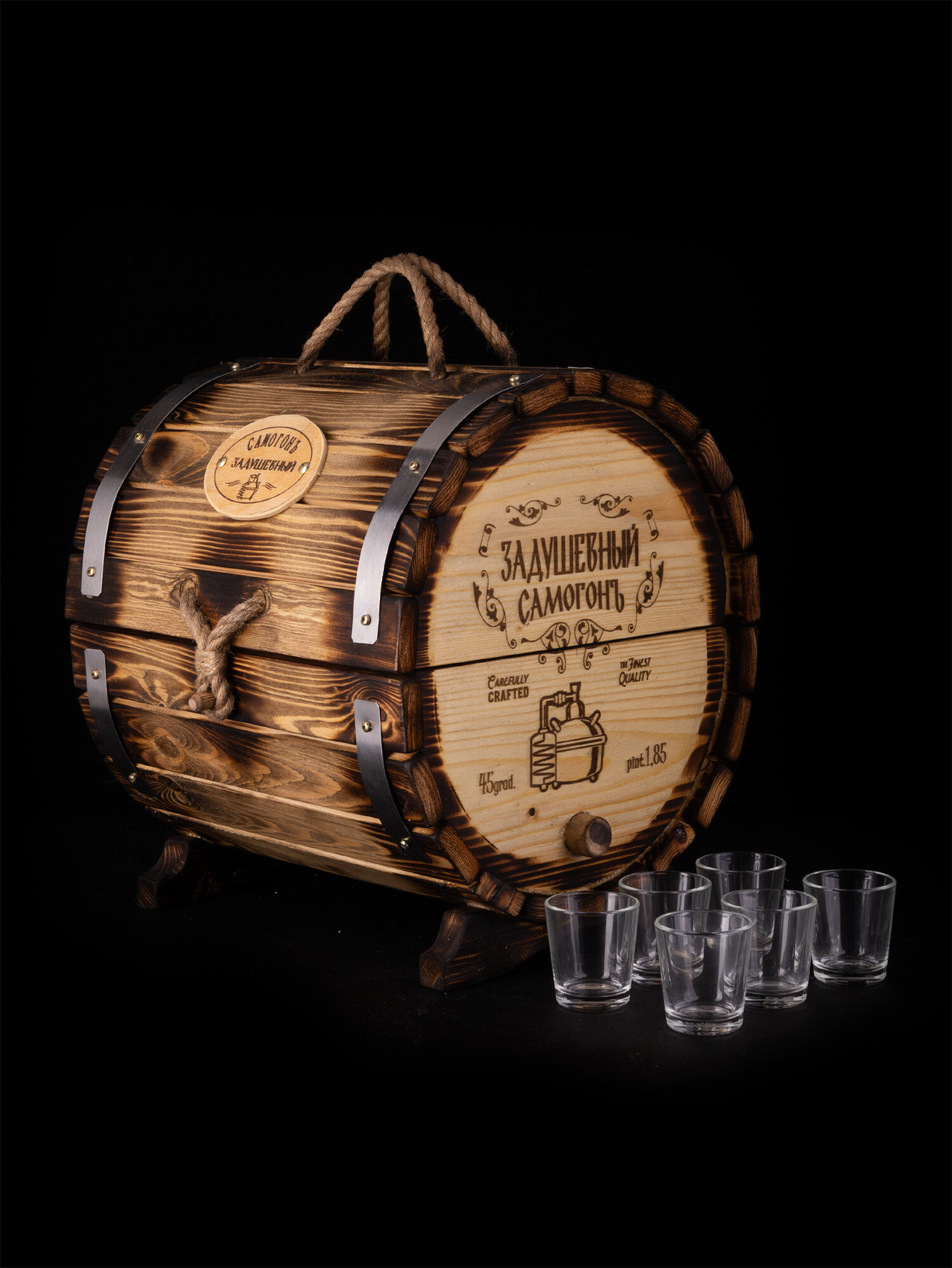 Мини-бар Бочонок деревянный "Самогон Задушевный" 33х30х28 см