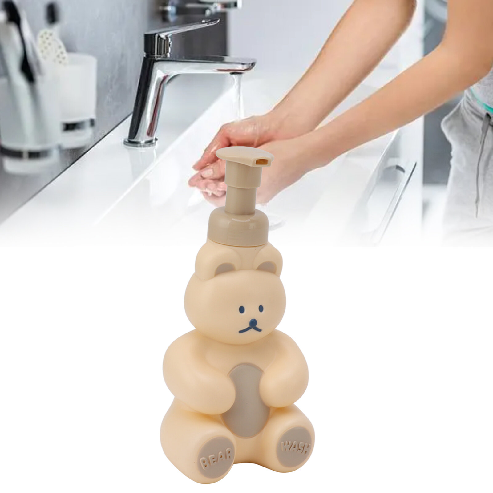 Пустой дозатор жидкого мыла для рук, шампунь, кондиционер, контейнер для душа, бутылка с насосом для мытья рук, форма мультяшного медведя, большой кремовый белый