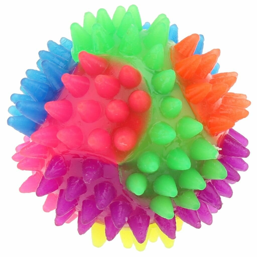 Игрушка для кошки КНР "Мяч с шипами", диаметр 6 см, высота 6 см, ПВХ, светящаяся, радужная, на картоне