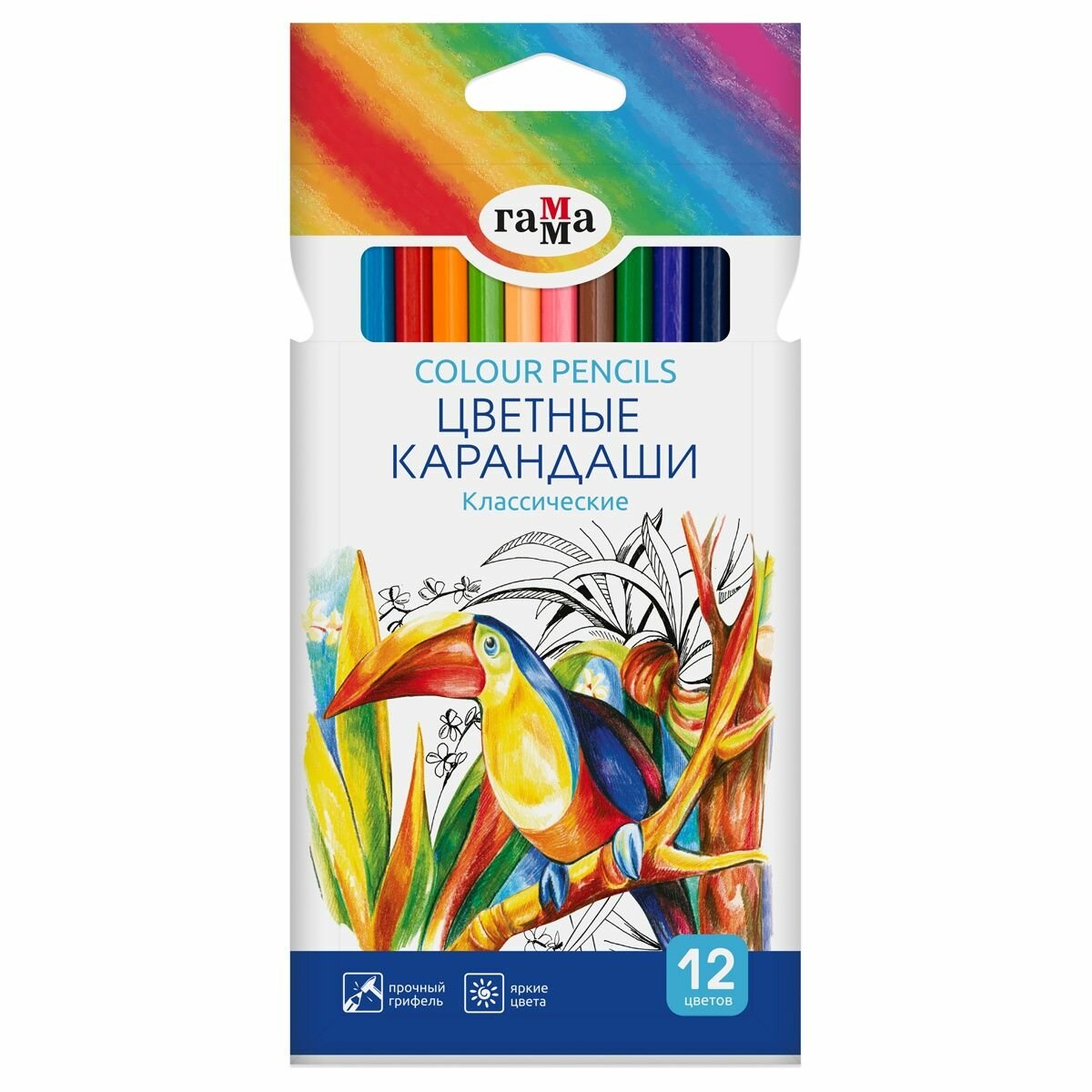 Карандаши цветные Гамма "Классические", 12 цветов, заточенные, картонная упаковка, европодвес (050918_02_02)