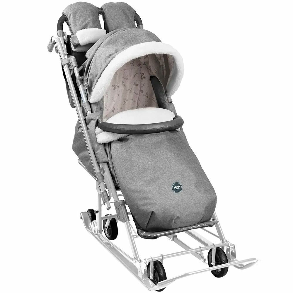 Санки-коляска Nika цвет Дымчатый, варежки, мех (НД7-8К/9)