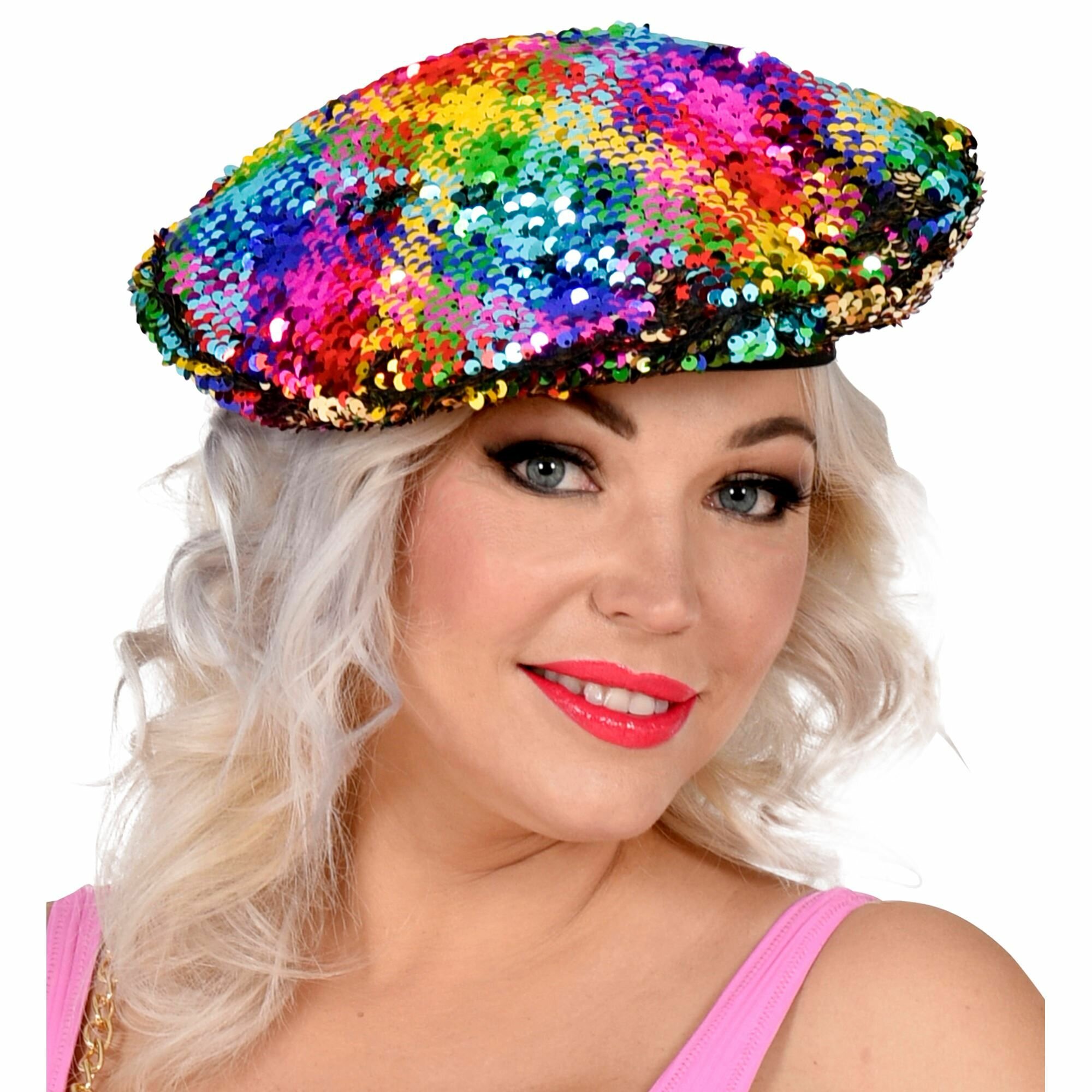 Берет радужный с блестками