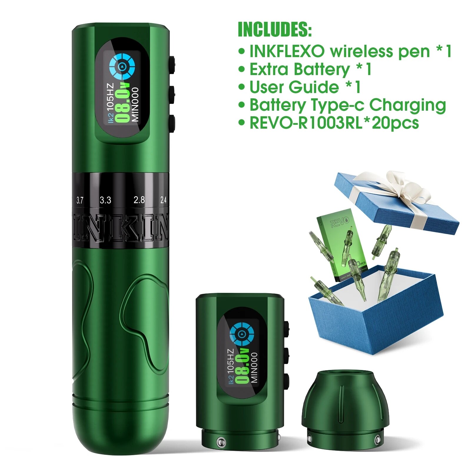 EZ Inkflexo беспроводная тату-машинка 2.2-4.2 мм Green X2Power