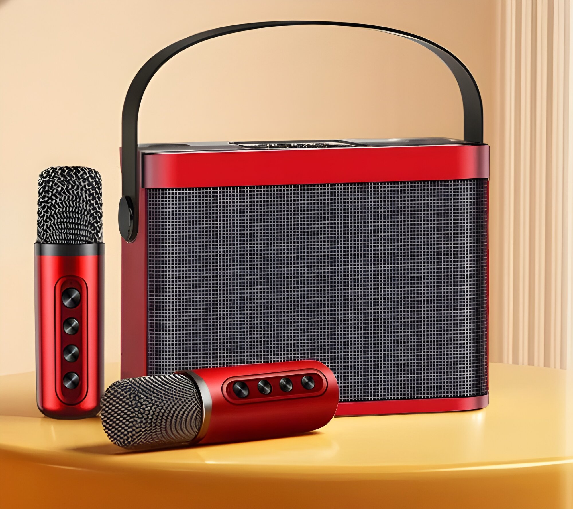 Караоке-система KTV Audio All-in-One для пения в караоке, два микрофона, портативная версия (красный)