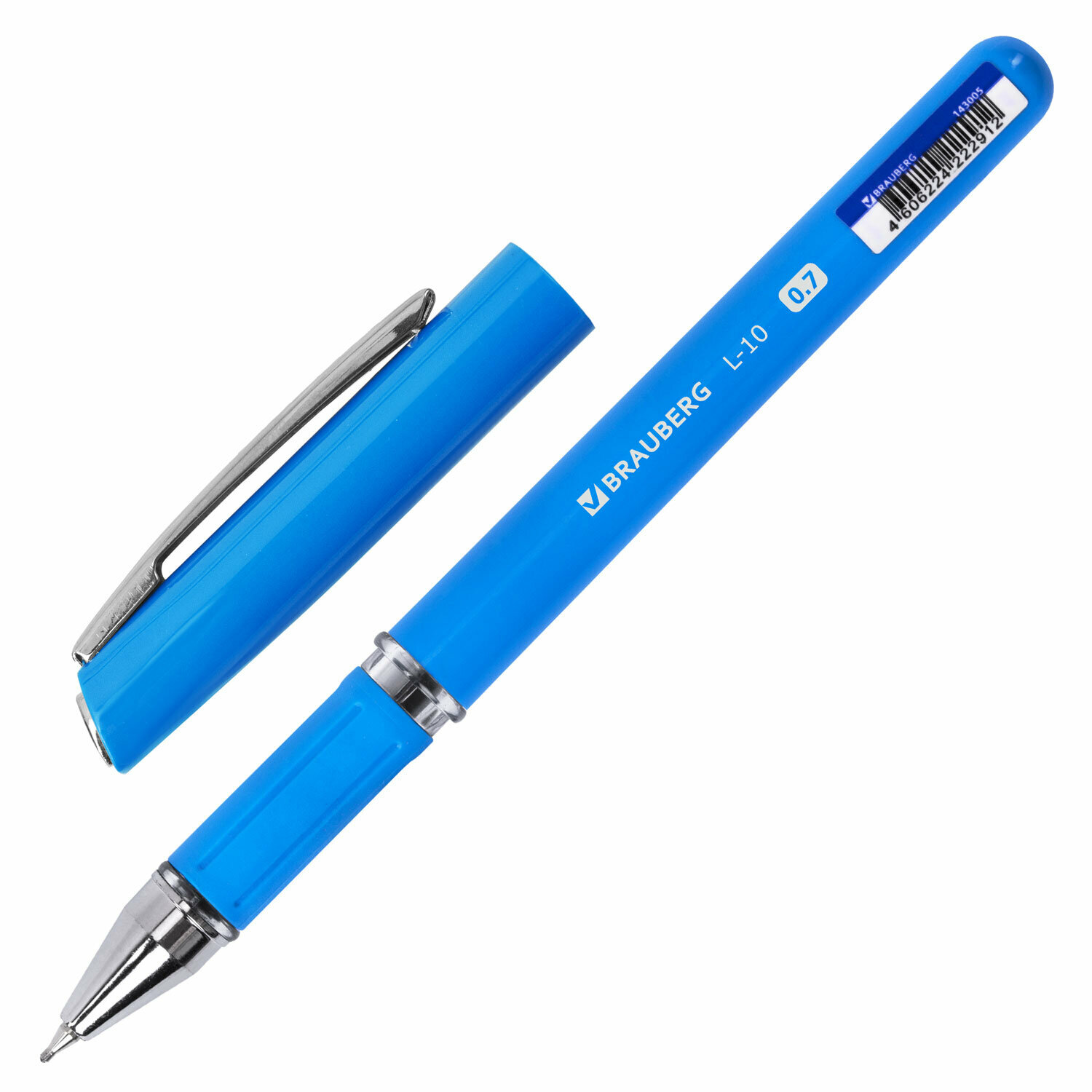 Ручка шариковая масляная с грипом BRAUBERG "L-10", синяя, корпус синий, узел 0,7 мм, линия письма 0,35 мм, 143005 (цена только за 1 шт.)