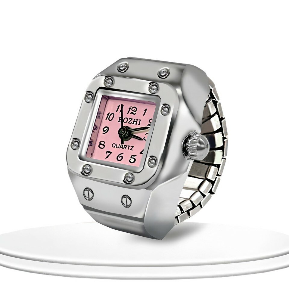 Квадратные аналоговые кварцевые часы-кольцо с эластичным ремешком, стильные женские наручные часы с бриллиантовым дизайном
