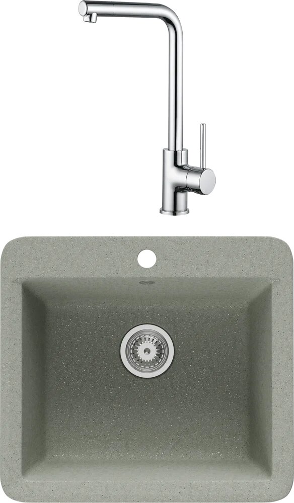 Комплект Мойка Domaci Парма V-251, серая / Смеситель Ливорно