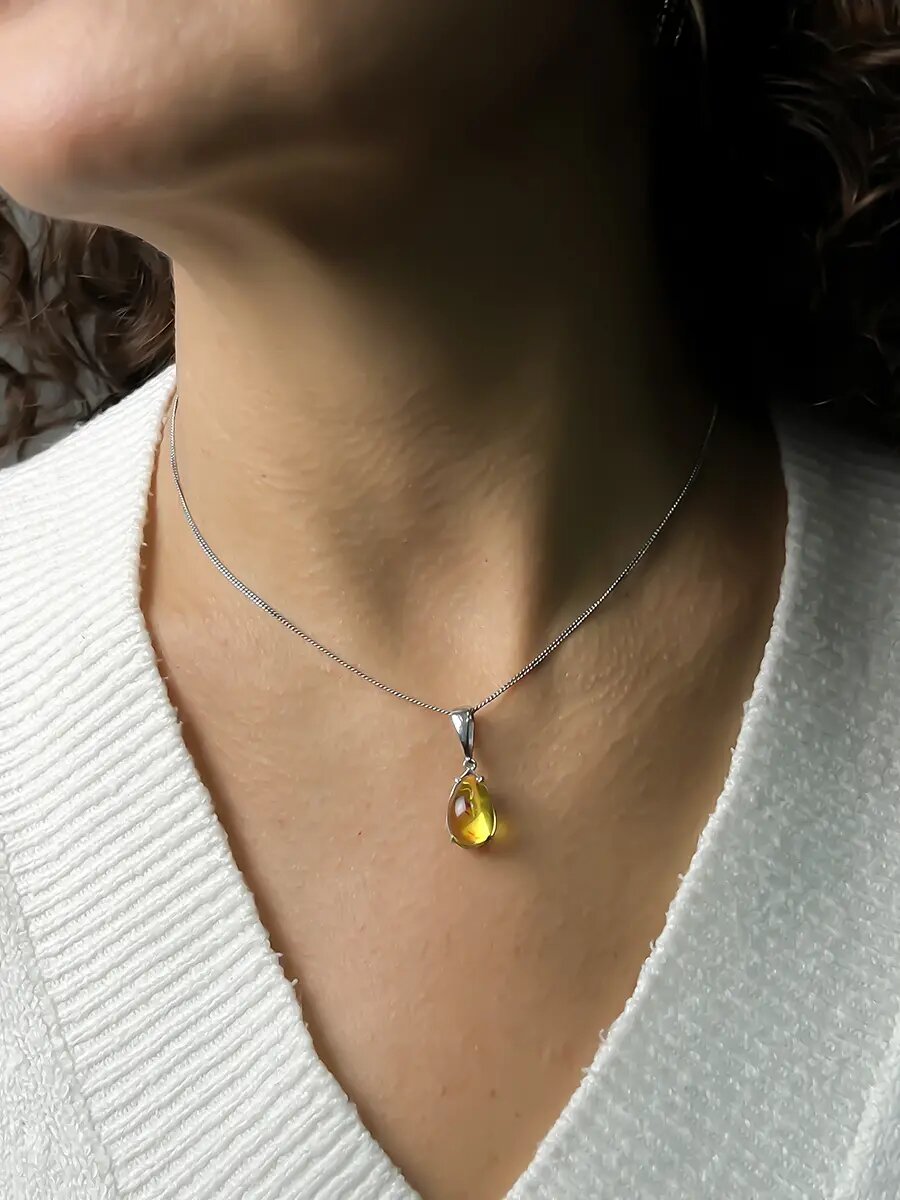 Подвеска, серебро, 925 проба, янтарь