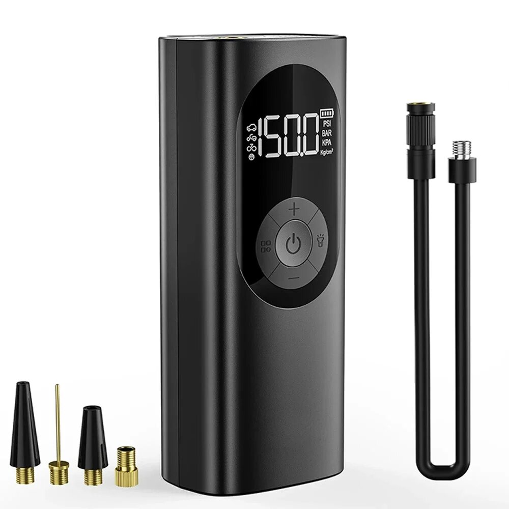 150PSI/22Cylinder Tire Inflator Мощный беспроводной воздушный насос для автомобилей, мотоциклов, велосипедов, шариков. Длинный аккумулятор емкостью 6000 мАч и светильник, Черный