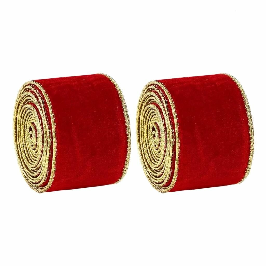 2 рулона рождественских украшений с золотым дном, тканевая лента в виде лебедя, бронзовая шелковая лента для украшения рождественской елки-красный