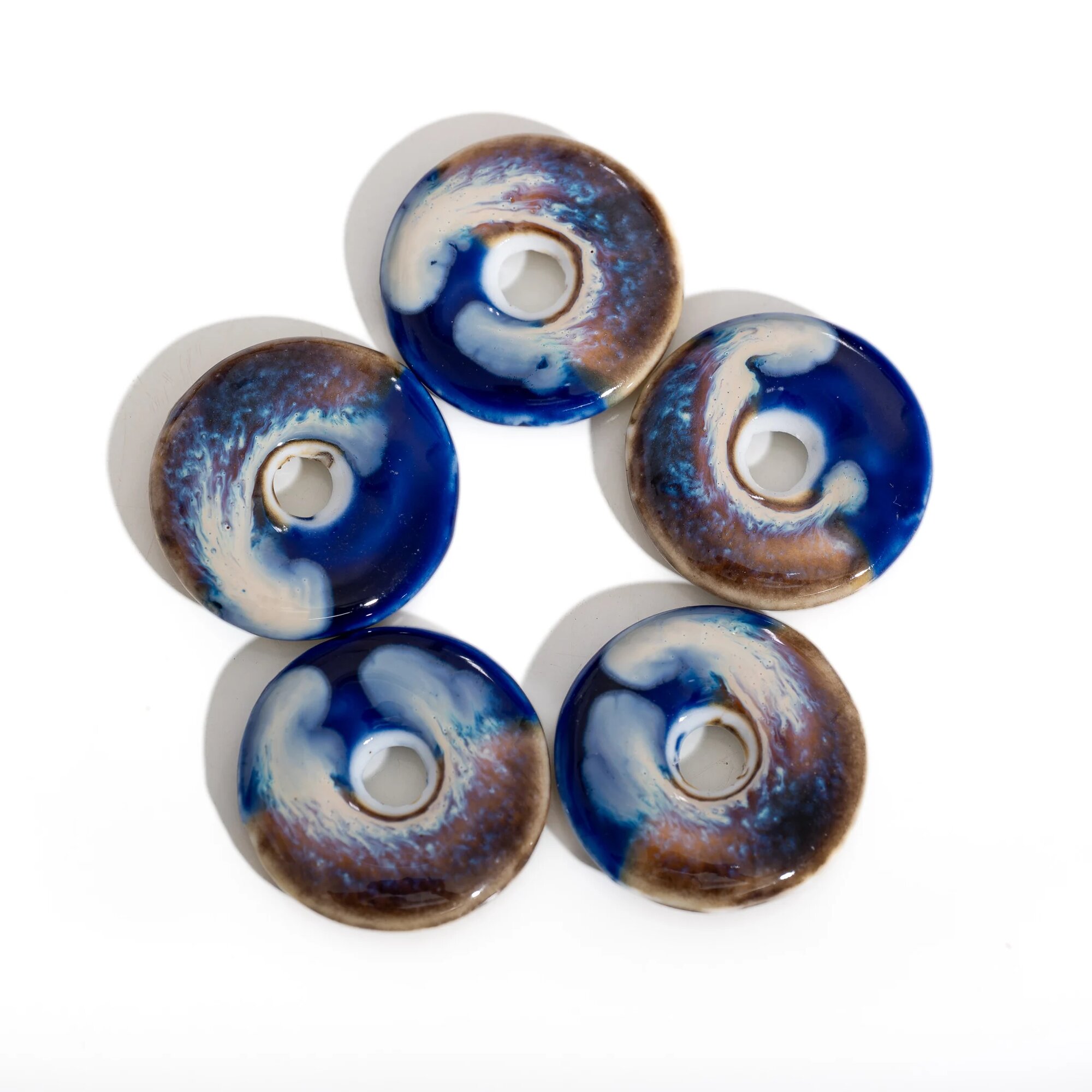 Винтажные темно-синие керамические бусины-пончики, фарфоровые бусины ручной работы с большим отверстием для изготовления ювелирных изделий, ожерелье, браслет E