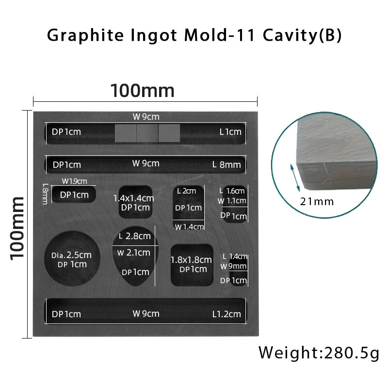 Набор графитовых форм для литья металла - модель B с 11 гнездами