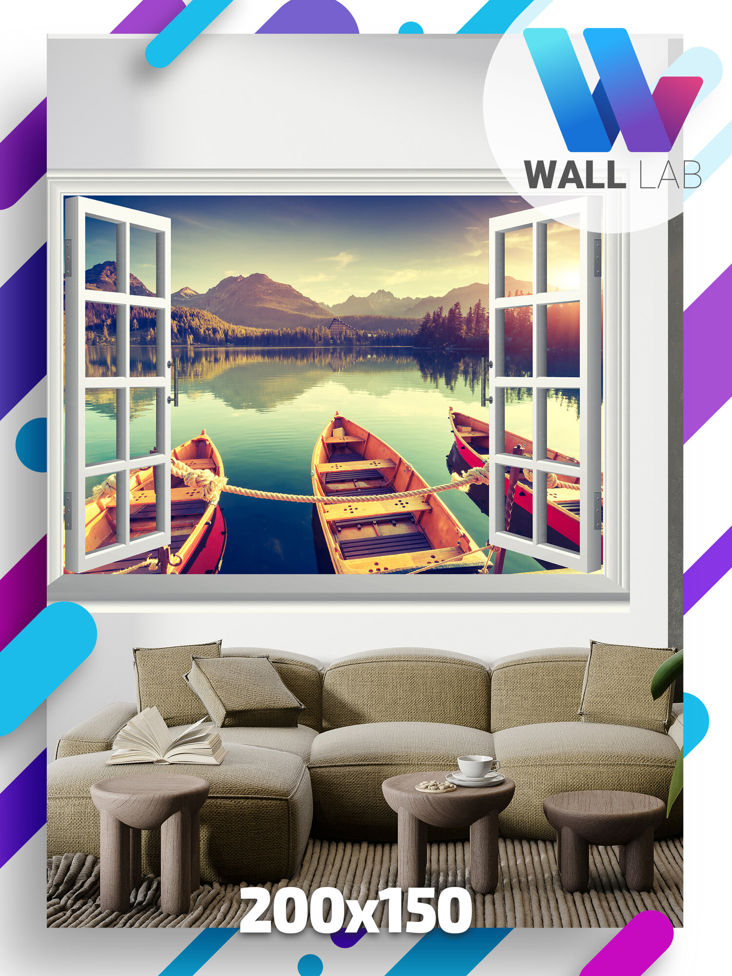 Окно фотообои на стену 200х150см виниловые на флизелиновой основе, обои в дом