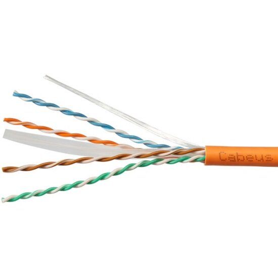 Кабель витая пара Cabeus U/UTP UTP-4P-Cat.6-SOLID-LSZH-50, кат. 6, 4 пары (23 AWG), одножильный, LSZH, 50м. Оранжевый