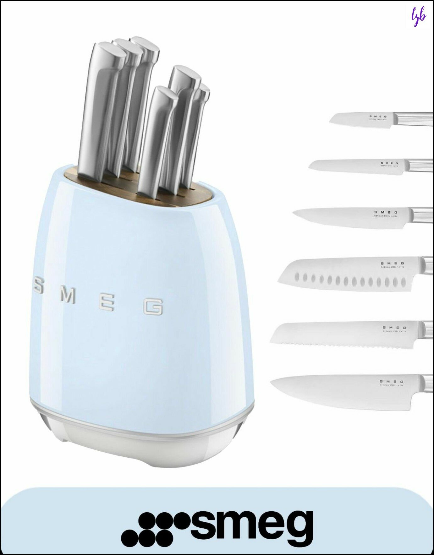 Набор ножей SMEG, 6шт, с подставкой, сталь, антискользящие ручки Soft Touch, белые