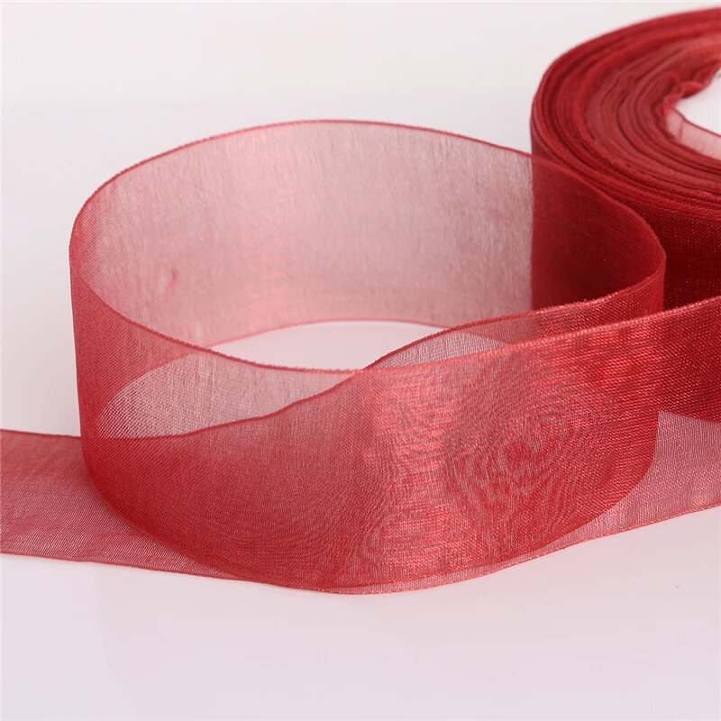 Ленты органза Hua Ming Ce 20 метров Красный, Бордовый, Burgundy, 20mm 50yards