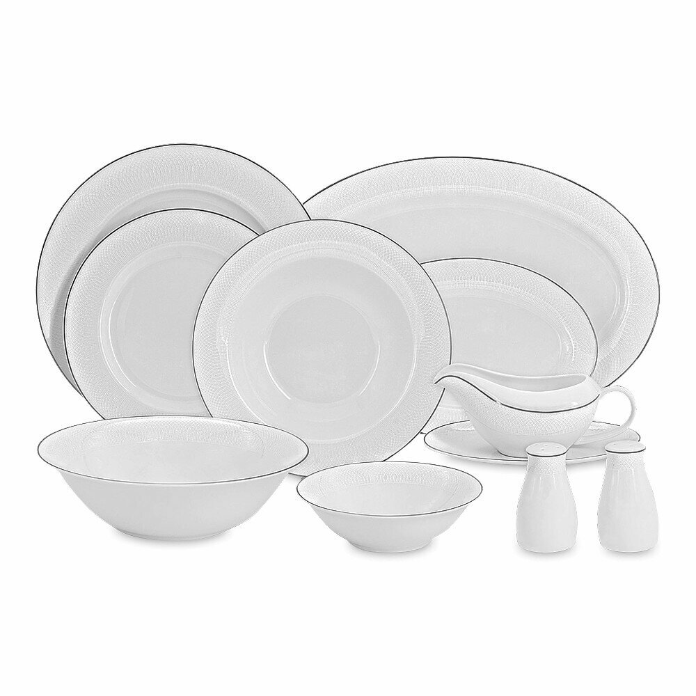 Сервиз обеденный на 6 персон Айвори, 27 предмет, костяной фарфор, белый, серебристый AL-22-013/27-E5 Emily