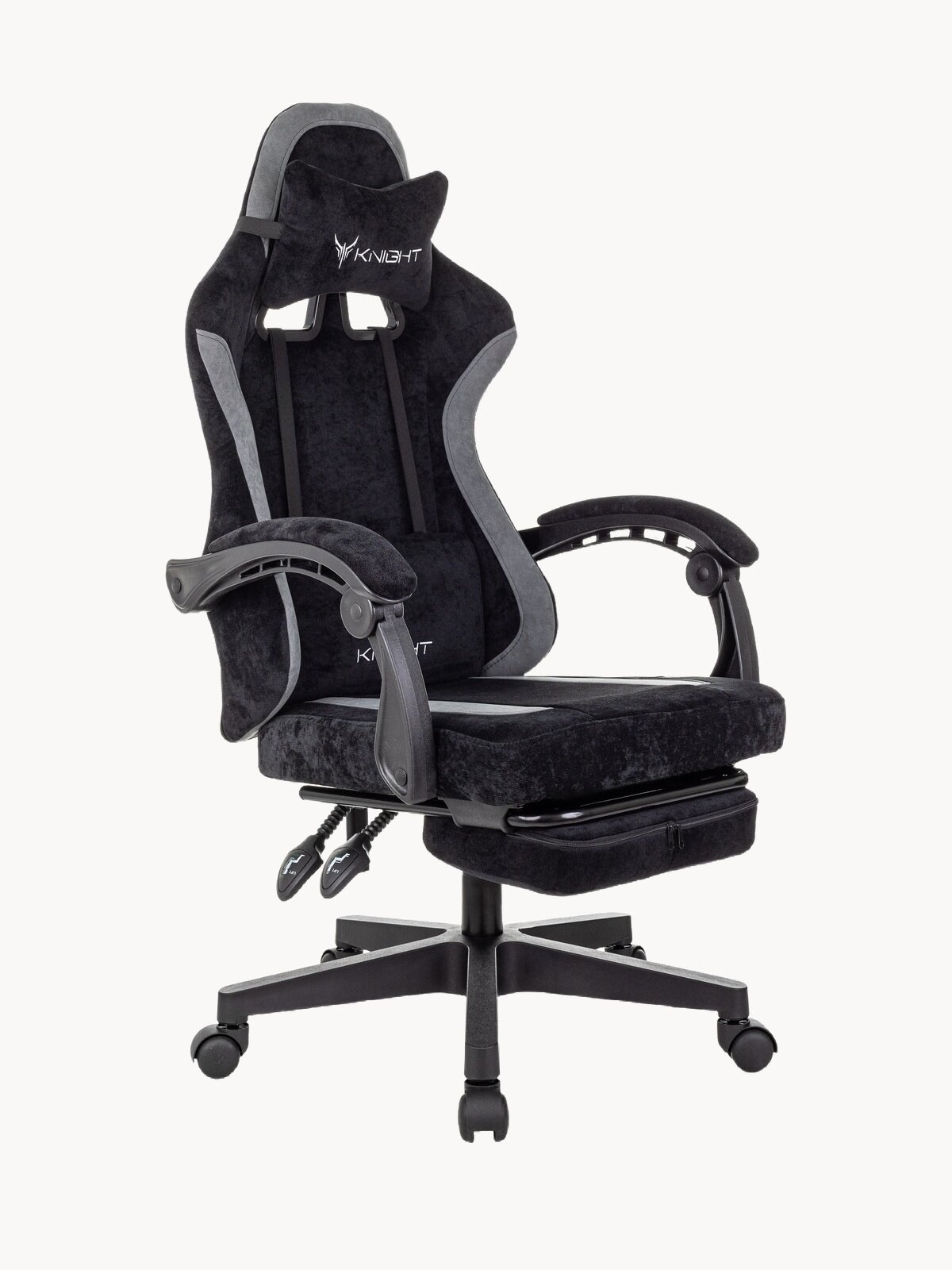 Кресло игровое Knight Nitro черный/серый с подставкой для ног