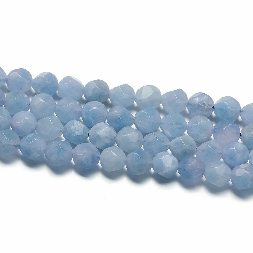 Натуральный камень крупногранный бусины 8 мм, Аквамарин , бусины на нитке (около 47 шт)