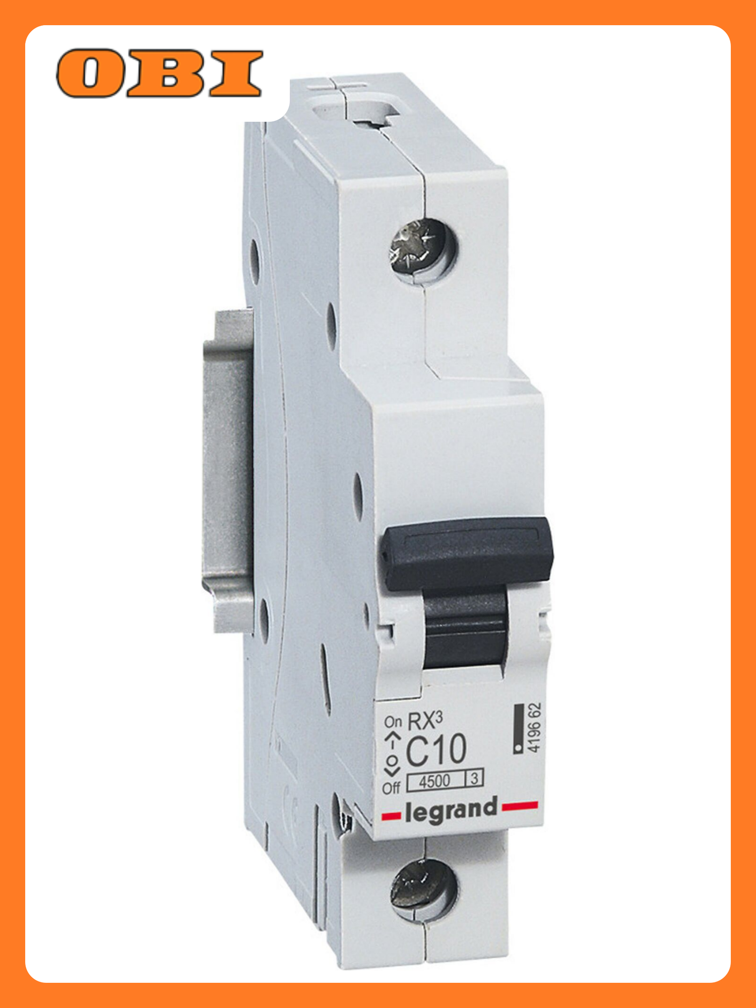 Автоматический выключатель Legrand RX3, 1P, C10A, 4,5kA, IP20, монтаж на DIN-рейку