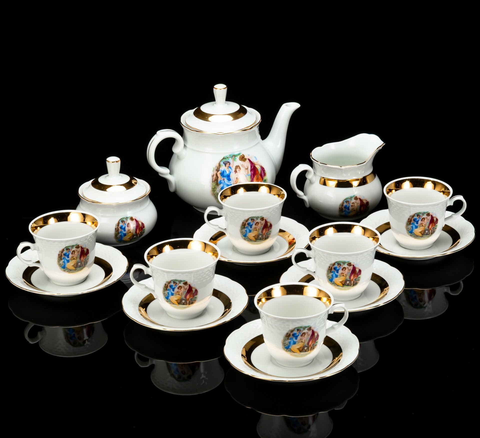 Сервиз чайный "Мадонна" на 6 персон (15 предметов), фарфор, деколь, золочение