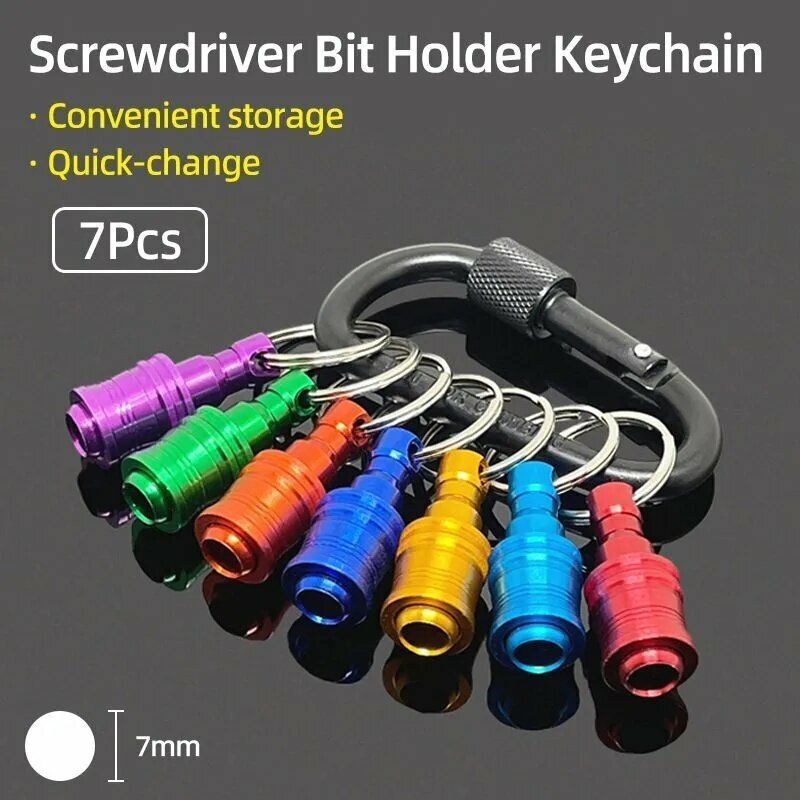 Держатель бит шестигранных на 1/4", с быстросъемным карабином, отвертка набор держателей бит, Адаптер для бит и отверток, брелок-удлинитель, 7 предметов.