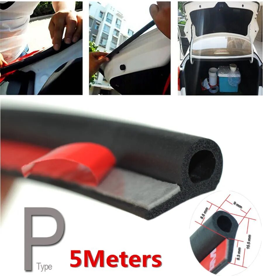 Уплотнительная лента для автомобильной двери 5 м, малая П-образная, звукоизоляционная, водонепроницаемая, прочная, резиновая